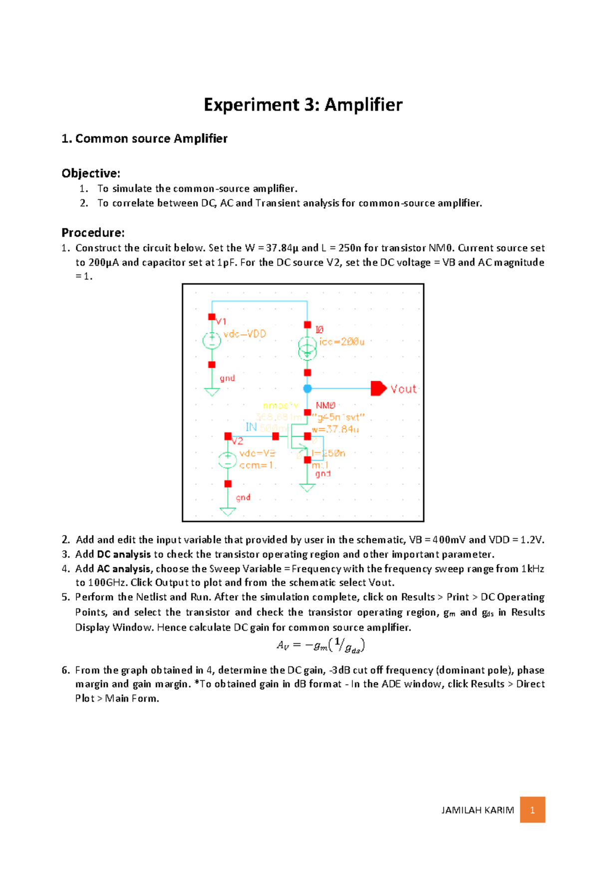 Analog Integrated Circuits LABORATORY 3 MANUAL - Experiment 3 ...