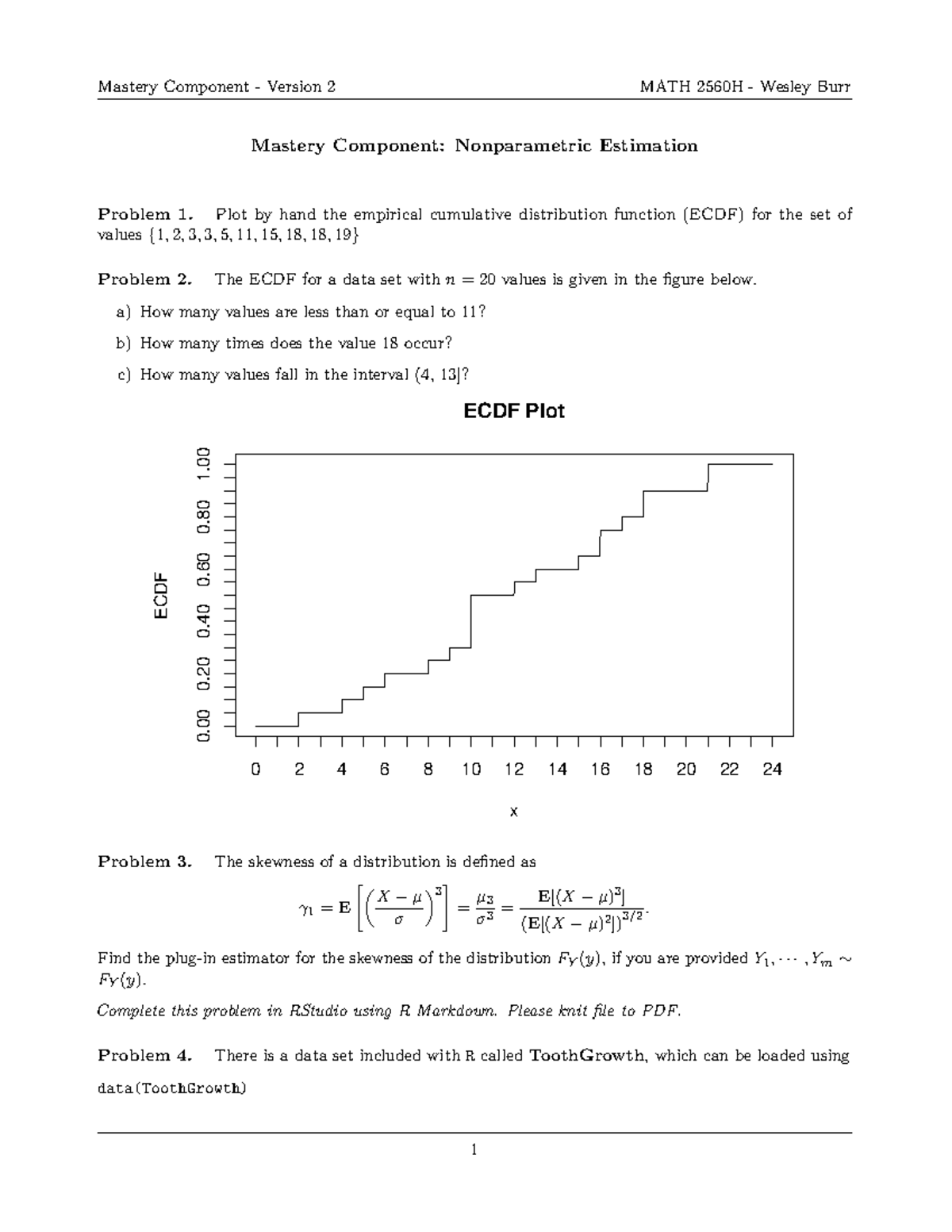 Mastery Nonparametric Estimation V2 Mastery Component Version 2