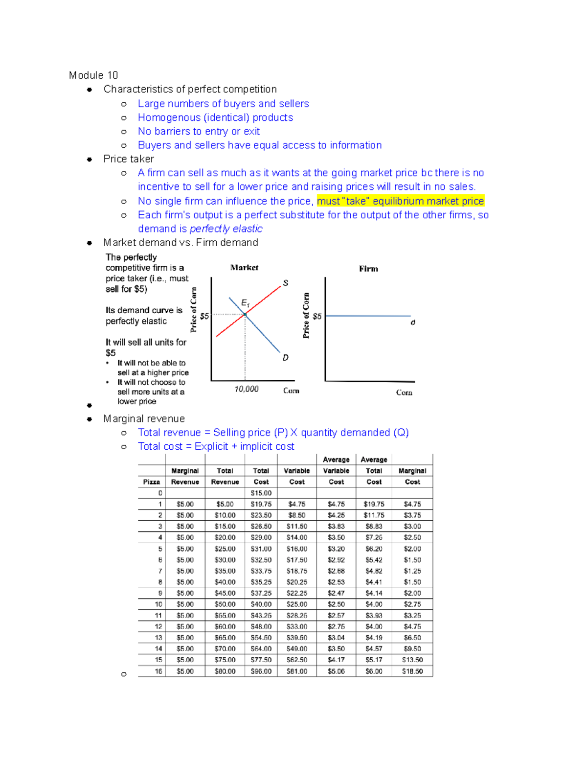 Modules 10-12 review - Module 10 Characteristics of perfect competition ...