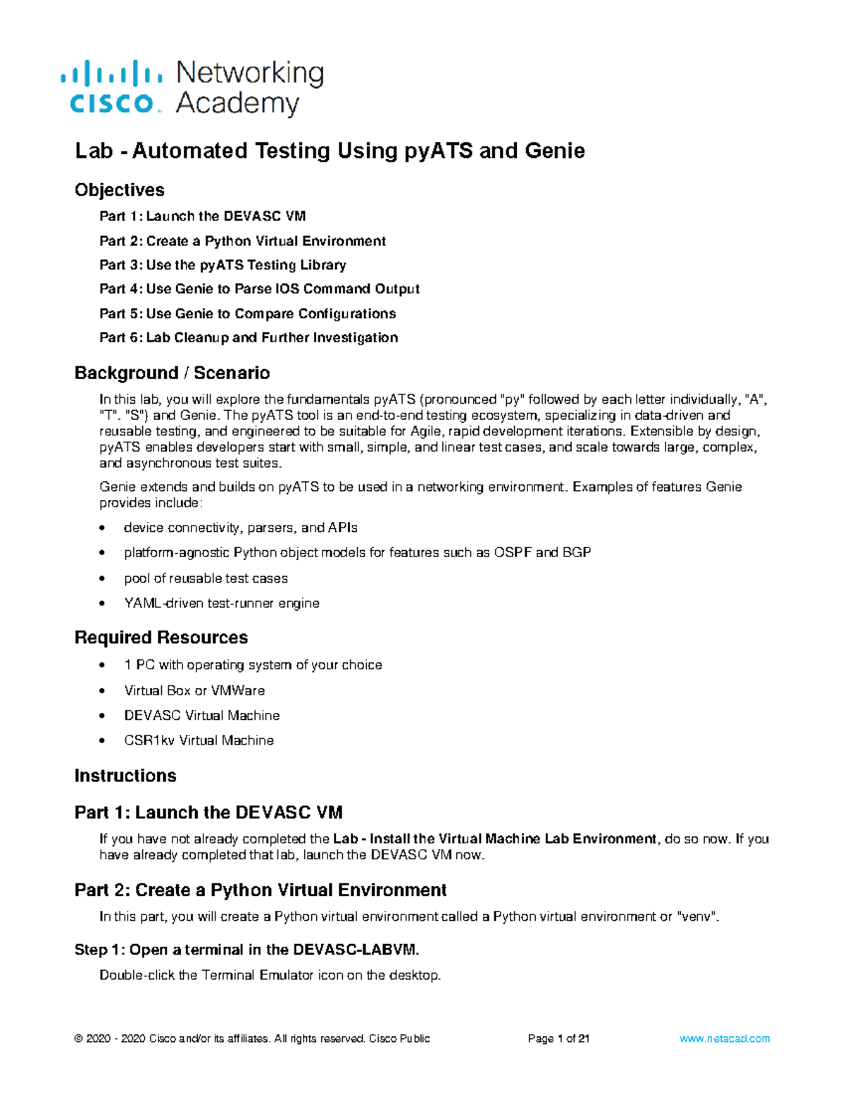 763 Lab Automated Testing Using Pyats And Genie Objectives Part 1