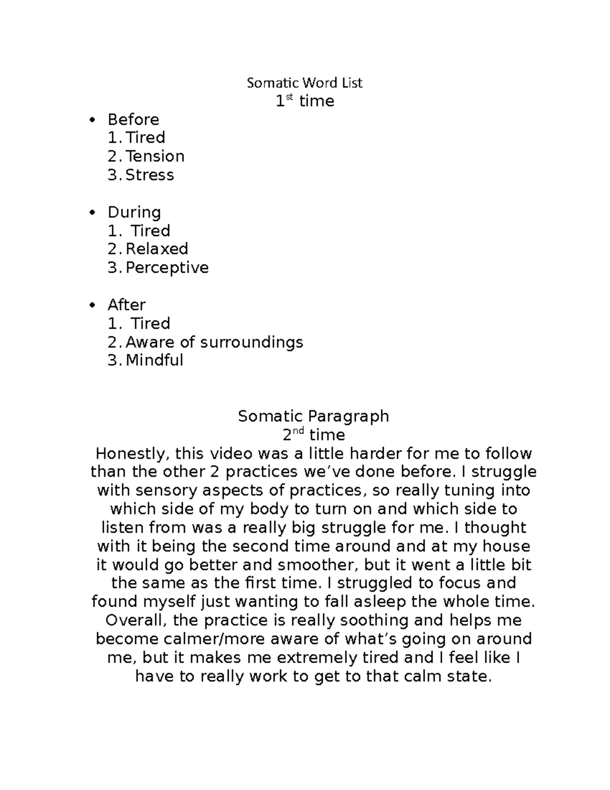 Somatic Word List 3 both list and paragraph - Somatic Word List 1 st ...