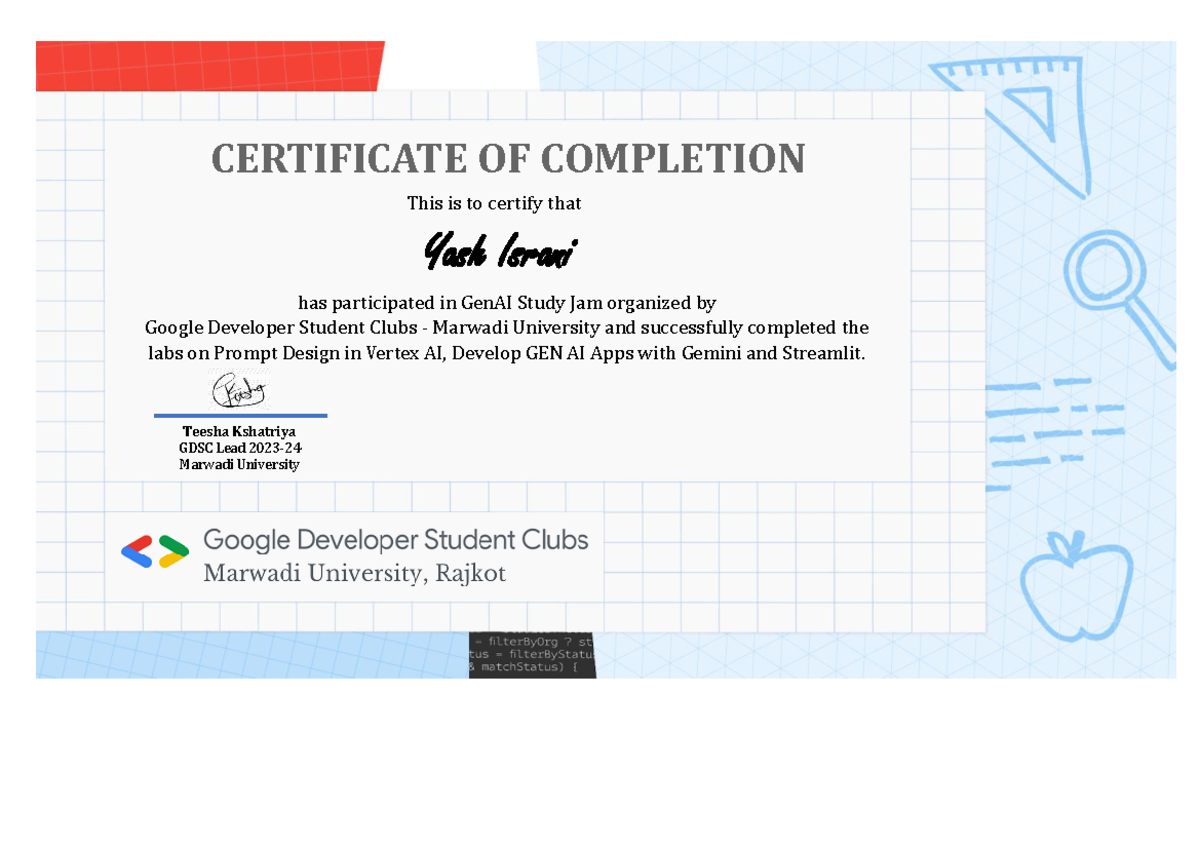 Gen Ai-12 - This is a certificate of Gen Ai (Google cloud) - Cloud Computing - CERTIFICATE OF ...