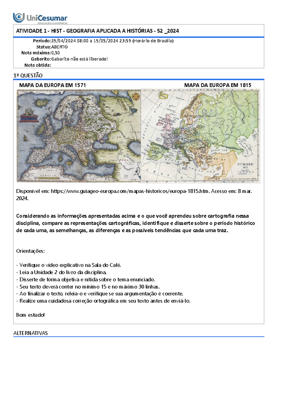 Atividade 1 - HIST - Geografia Aplicada A Histórias - 52-2024 ...