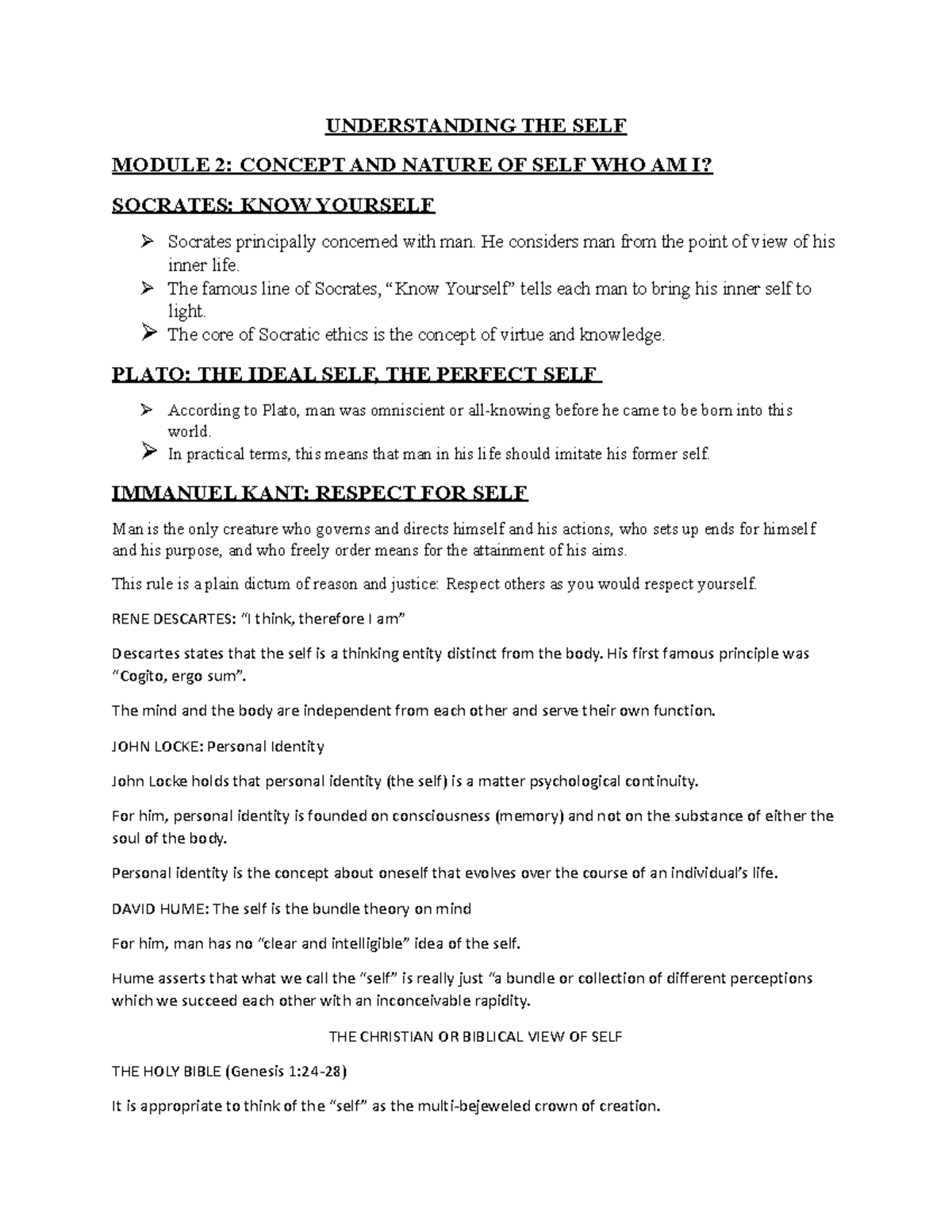 Understanding THE SELF Review - UNDERSTANDING THE SELF MODULE 2: CONCEPT AND NATURE OF SELF WHO ...