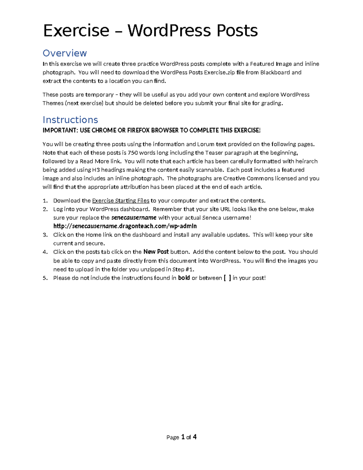 Exercise - Word Press Posts - Exercise – WordPress Posts Overview In this exercise we will ...