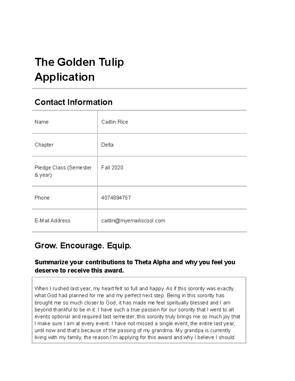 The Golden Tulip Application caitlin Fall 2021 - The Golden Tulip ...