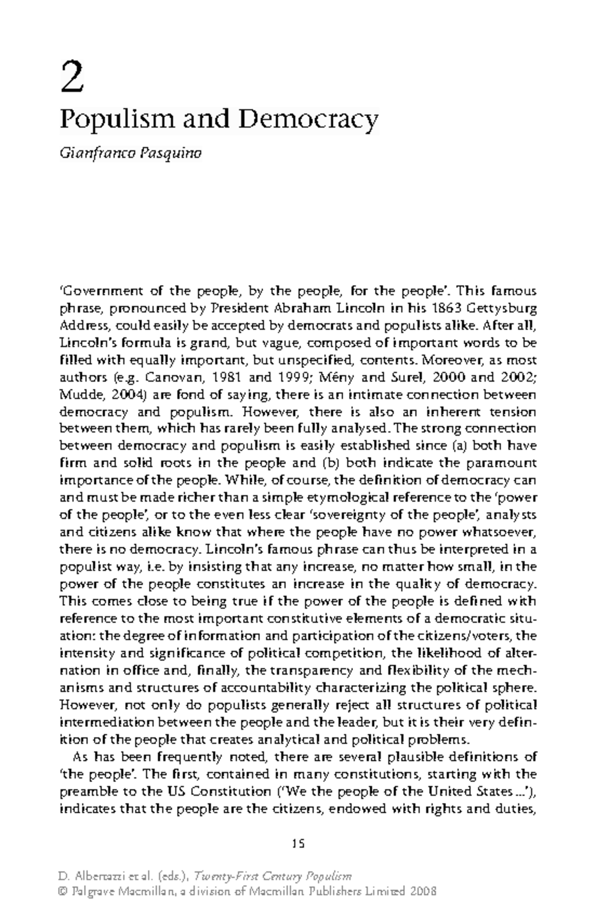 Democracy and Populism - 15 ‘Government of the people, by the people ...