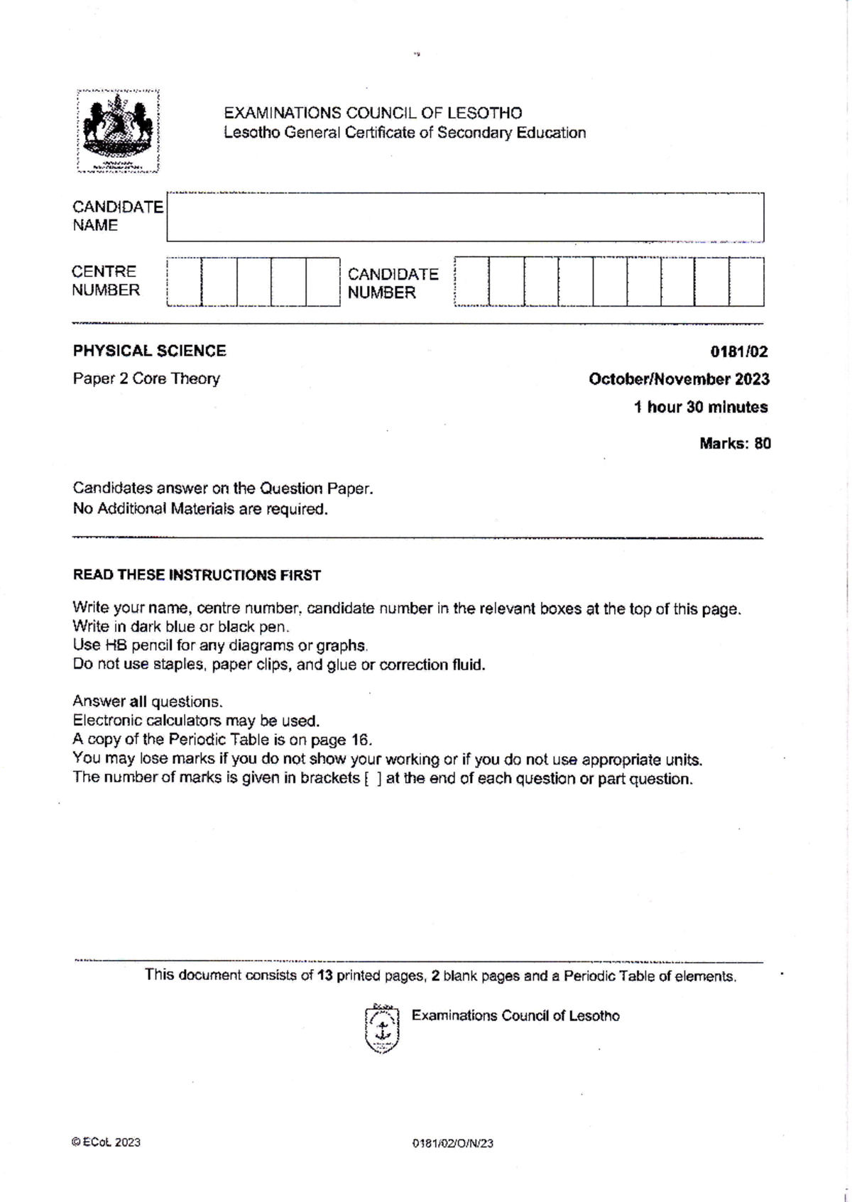P2 - Lgsce papers - EXAMINATIONS COUNCIL OF LESOTHO Lesotho General ...