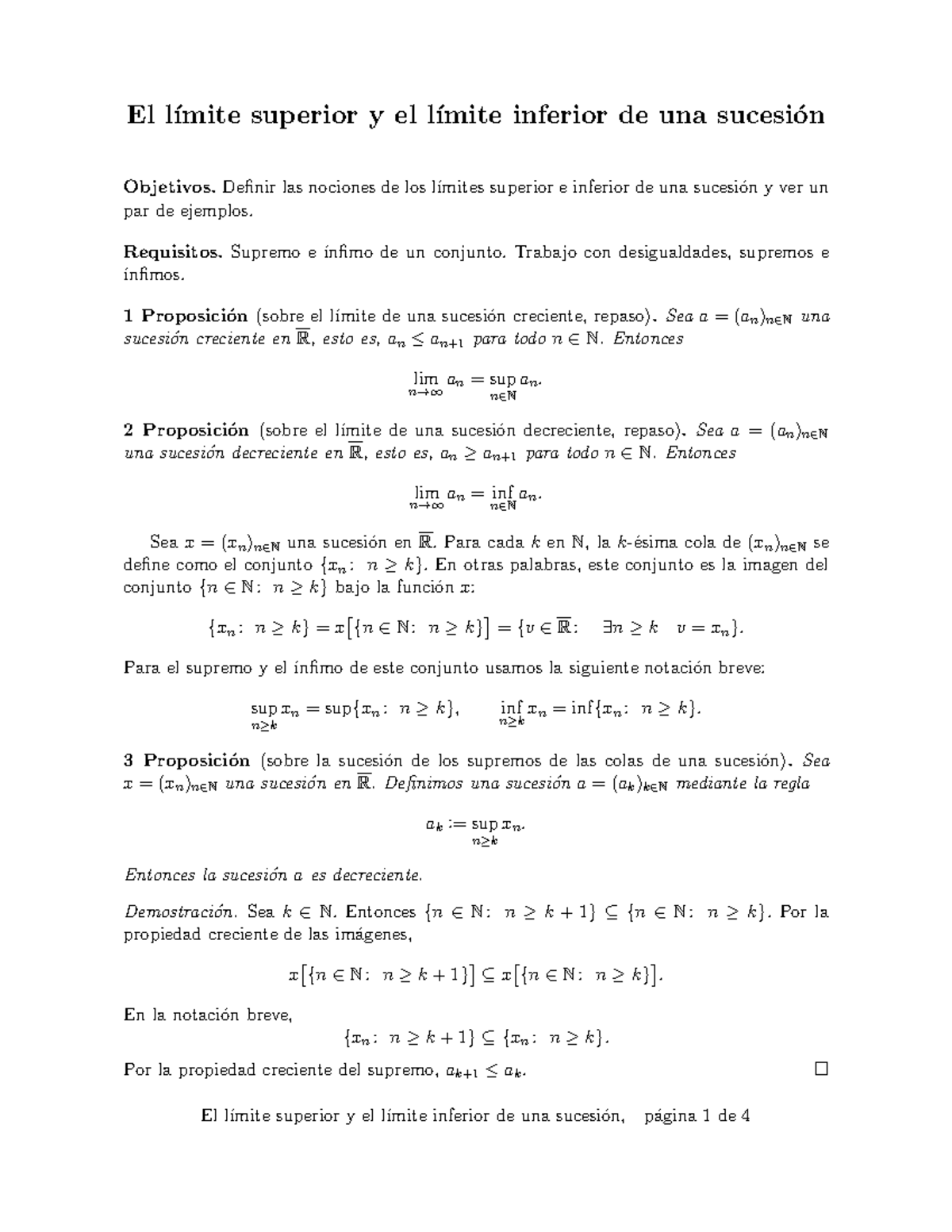 Limsup and liminf definition es - El l ́ımite superior y el l ́ımite ...