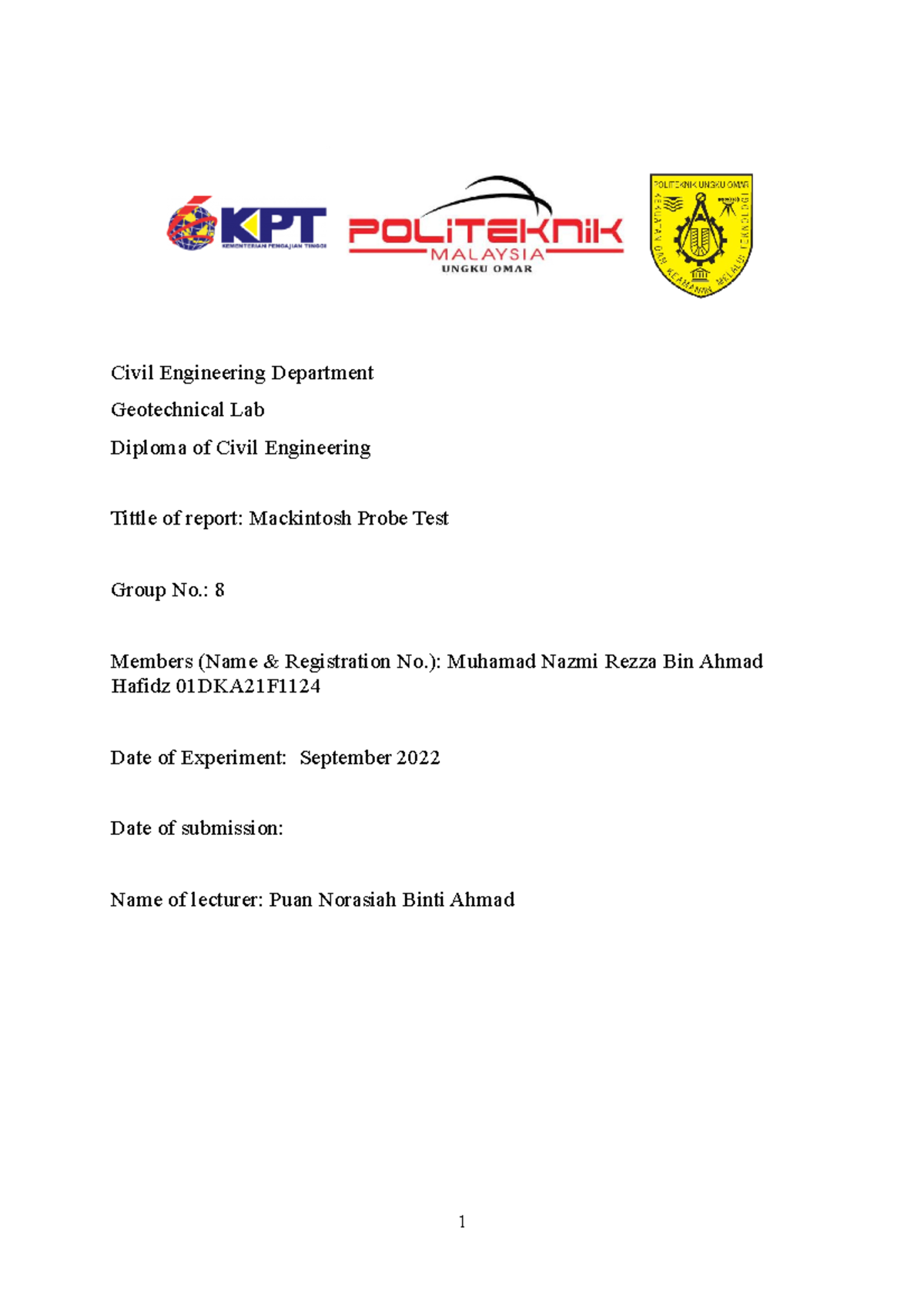 Mackintosh Probe Test F1124 - Civil Engineering Department Geotechnical ...