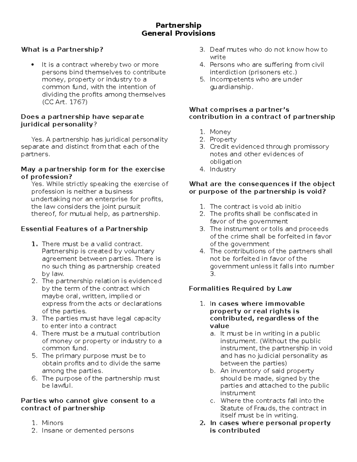 Partnership - law - Partnership General Provisions What is a ...