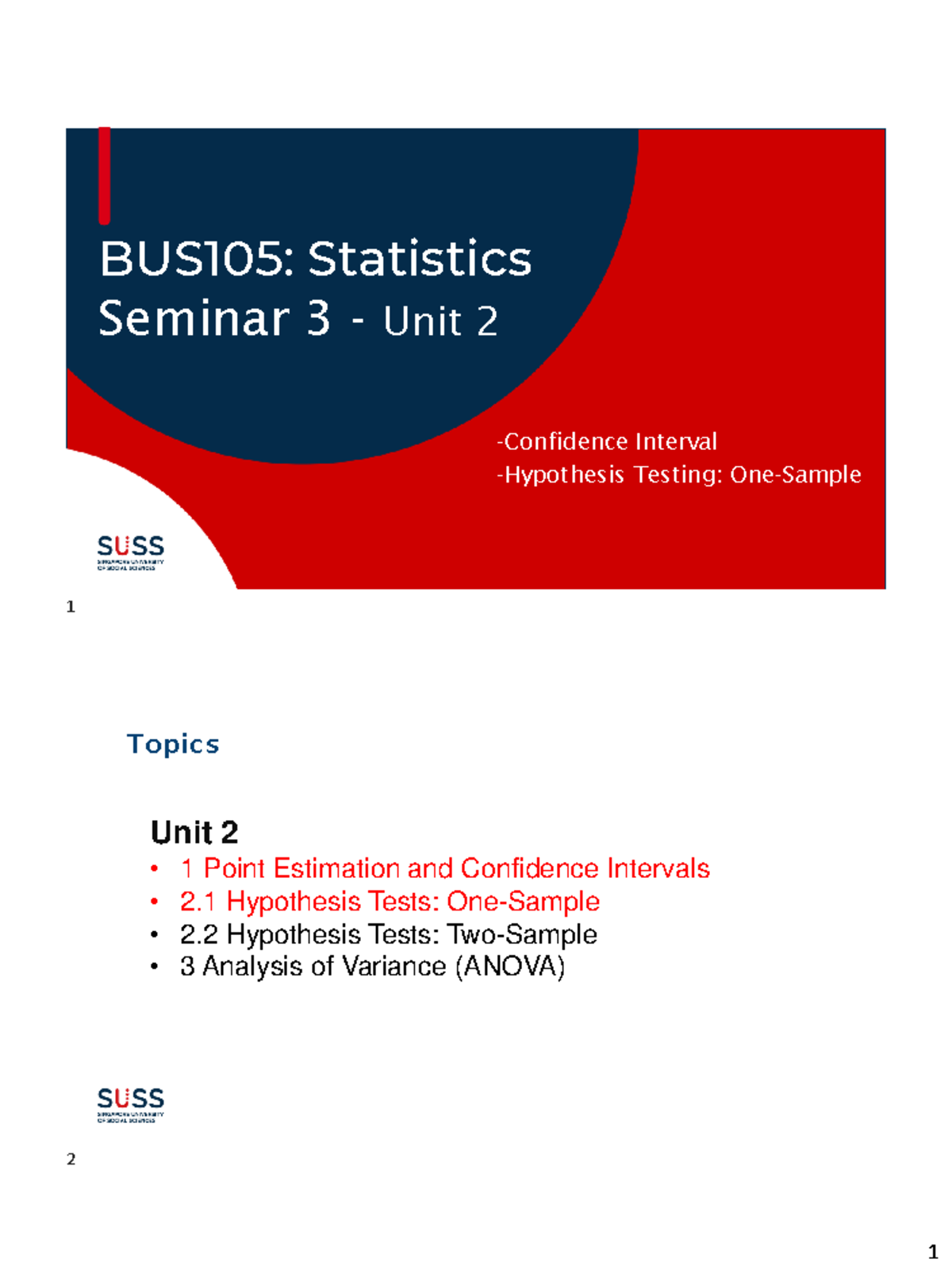 Seminar 3 Tutor Copy SUSS - BUS105: Statistics Seminar 3 - Unit 2 ...