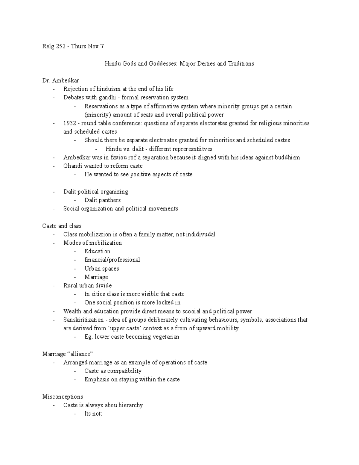 Relg 252 - Thurs Nov 7 - notes - Relg 252 - Thurs Nov 7 Hindu Gods and ...