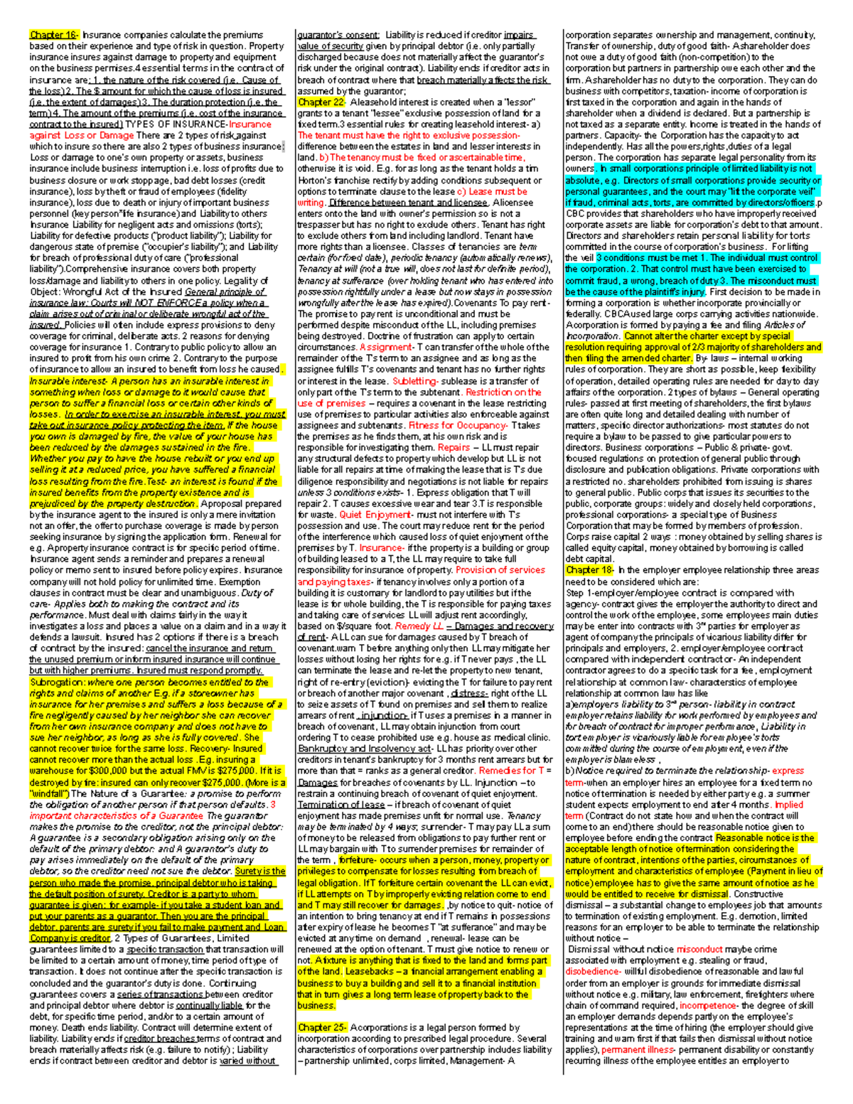 Cheat sheet - Chapter 16- Insurance companies calculate the premiums ...