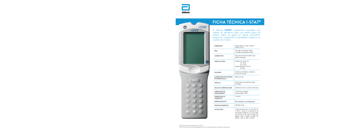 Gasometro-i Stat - SALUDOS - FICHA TÉCNICA I-STAT ® El sistema i-STATÆ ...