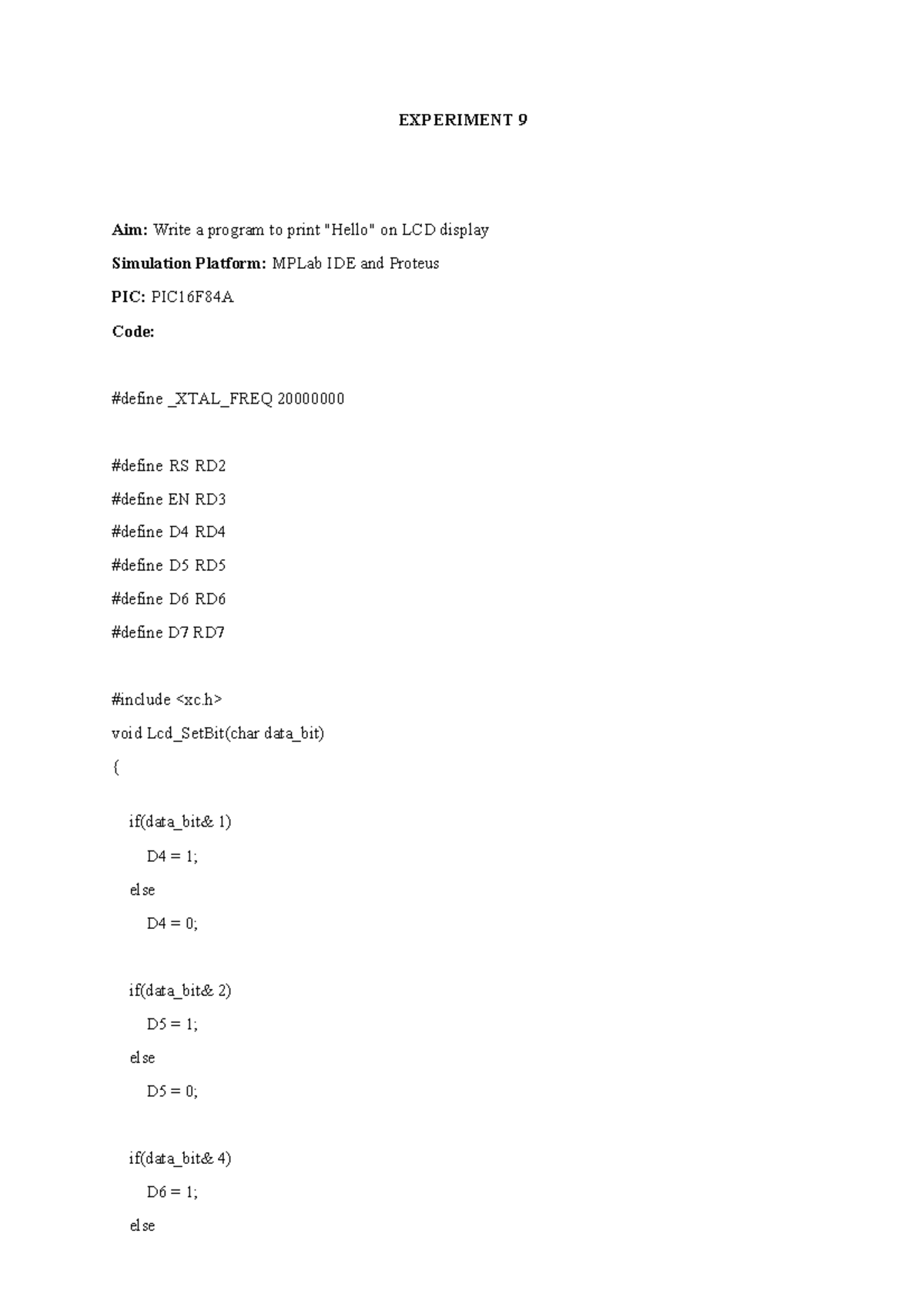 Embedded System- Lab file (Exp. 9) - EXPERIMENT 9 Aim: Write a program ...