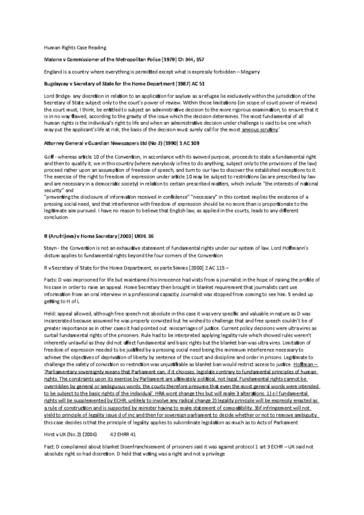 Human Rights Case Reading - Human Rights Case Reading Malone v ...