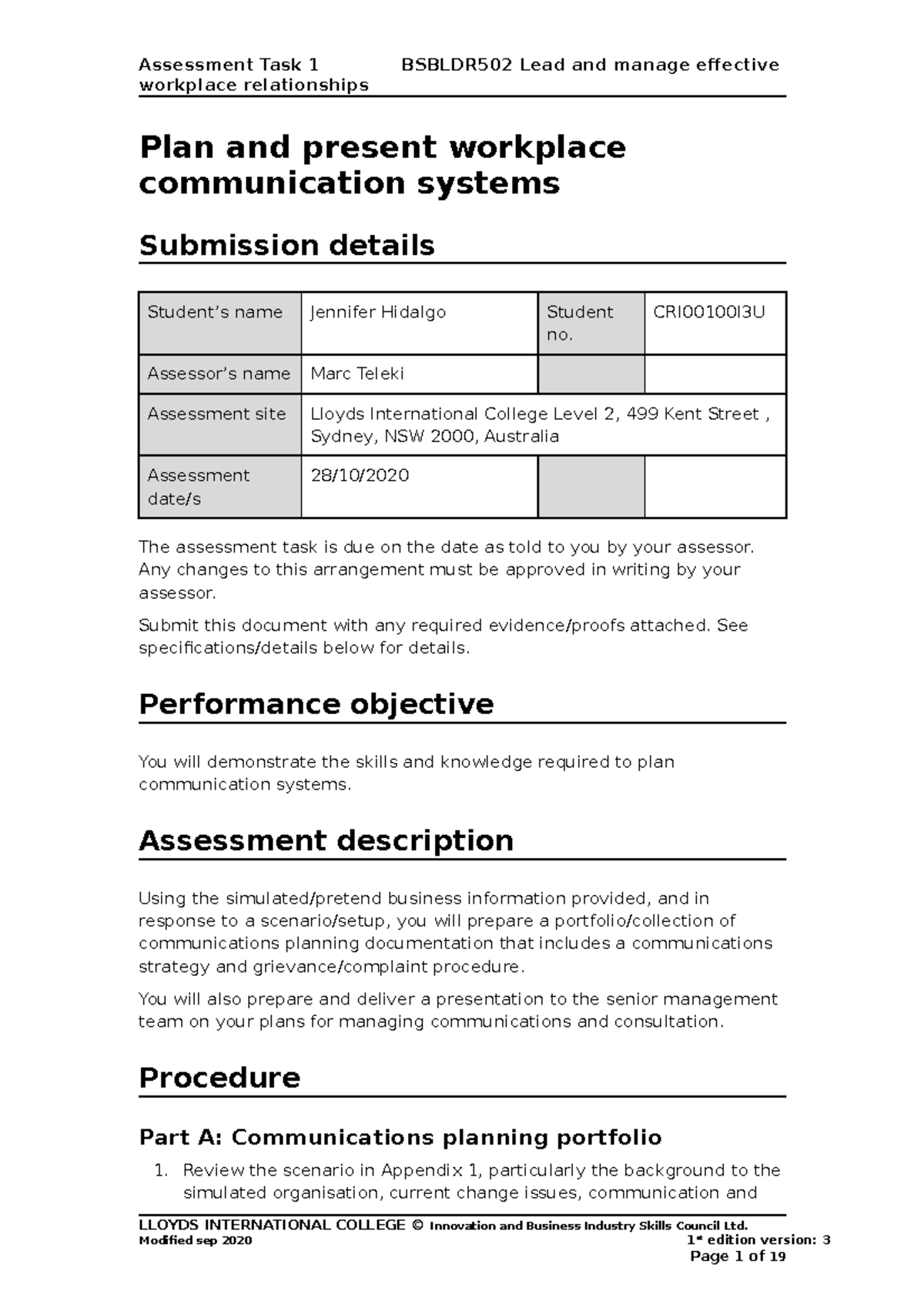 Assessment Task 1 BSBLDR502 Lead And Manage Effective Workplace