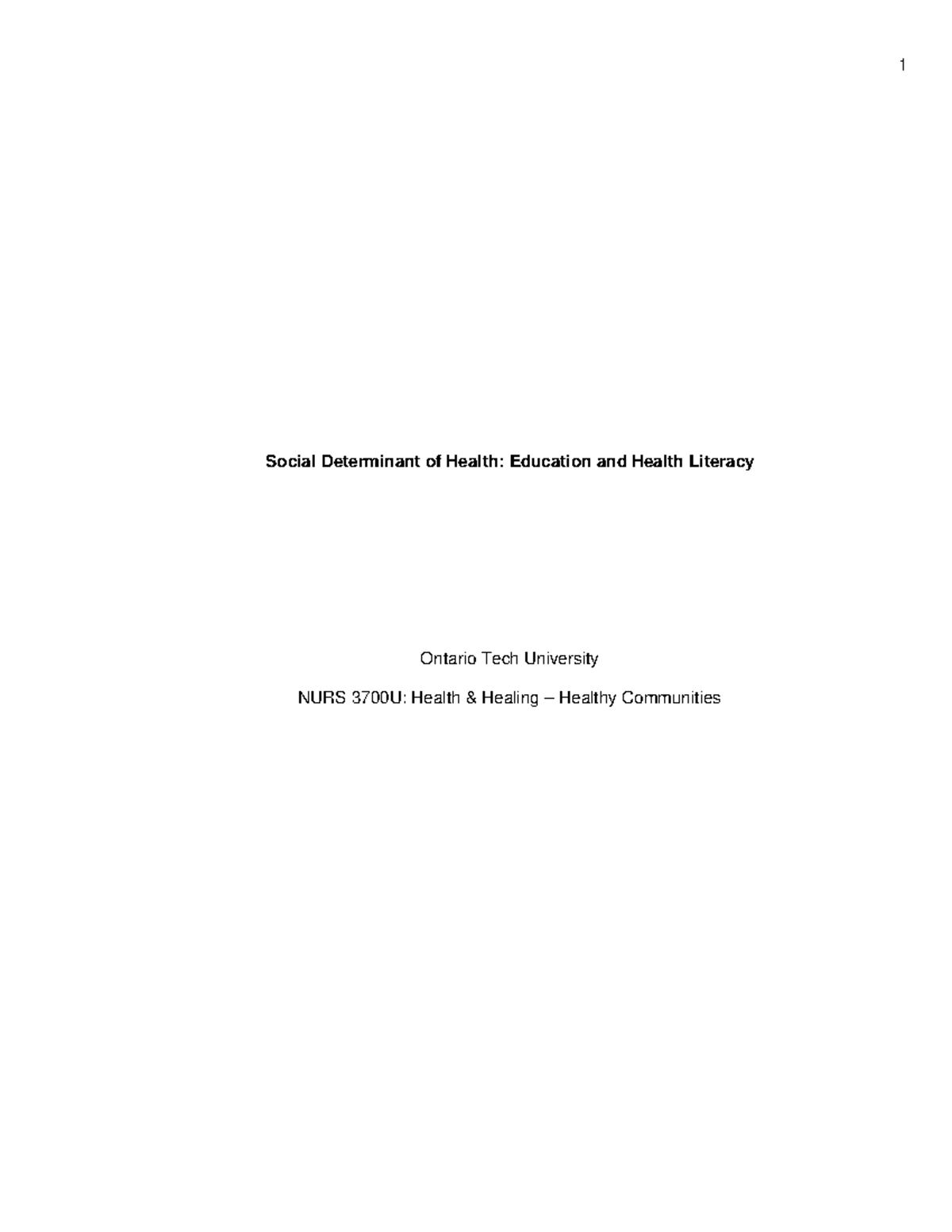 SDOH Paper Example 3 - Social Determinants of Health - Social ...