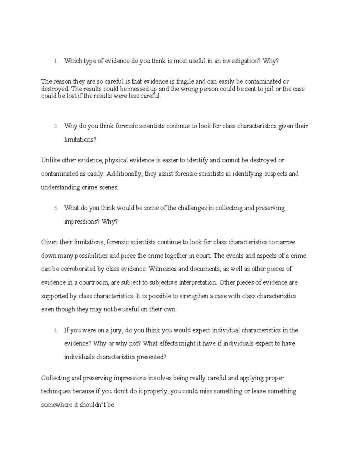 Unit 3 Text Questions - Forensic Science - 1. Which type of evidence do ...