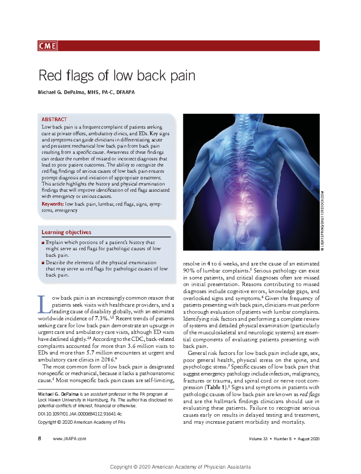 Red flags of low back pain.1 - 8 JAAPA Volume 33 • Number 8 • August ...