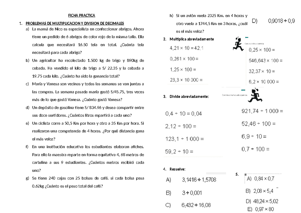 Ficha DE Multitplicacion Y Division DE Decimales - FICHA PRACTICA 1 ...