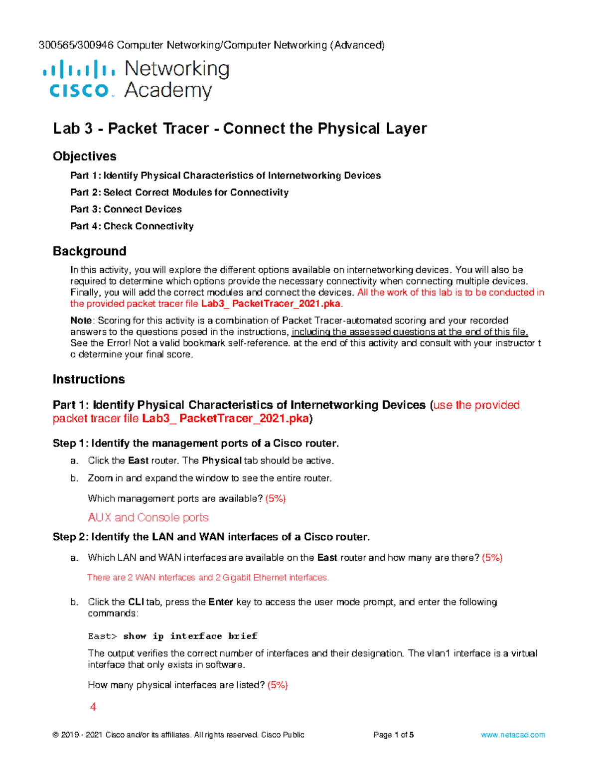 Lab n3 2021 computer networking - 300565/300946 Computer Networking ...