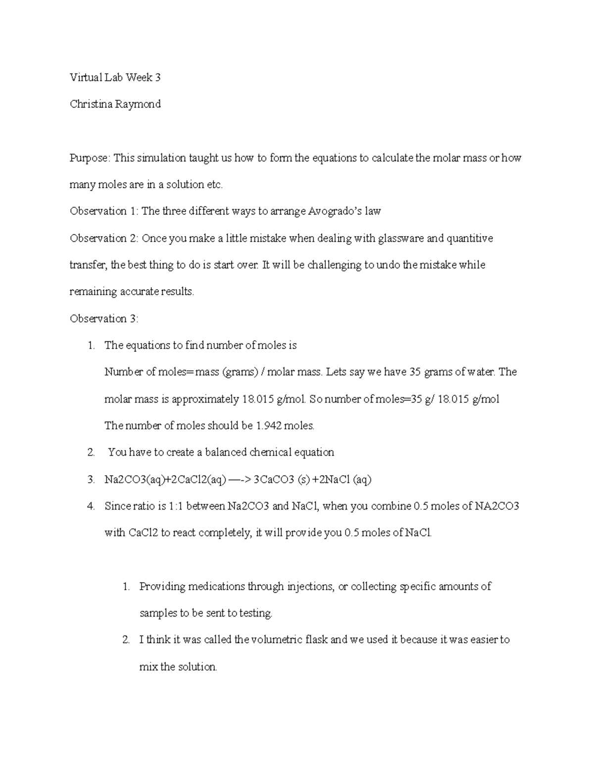 Virtual Lab Week 3 chem turnthisinn - Virtual Lab Week 3 Christina ...