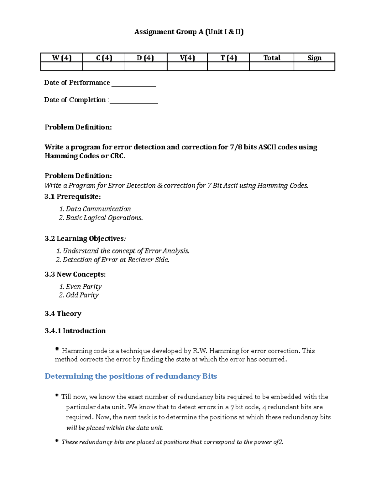 4. Ass4 hamming code - ccccccccccccccccccccccccccccccccccccccccccccccccc - Assignment Group A ...