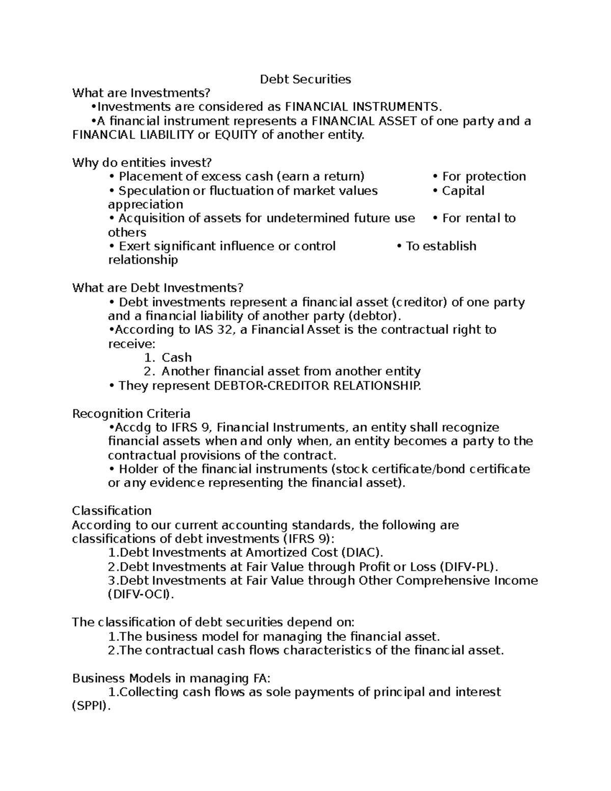 Debt Securities notes - Debt Securities What are Investments ...