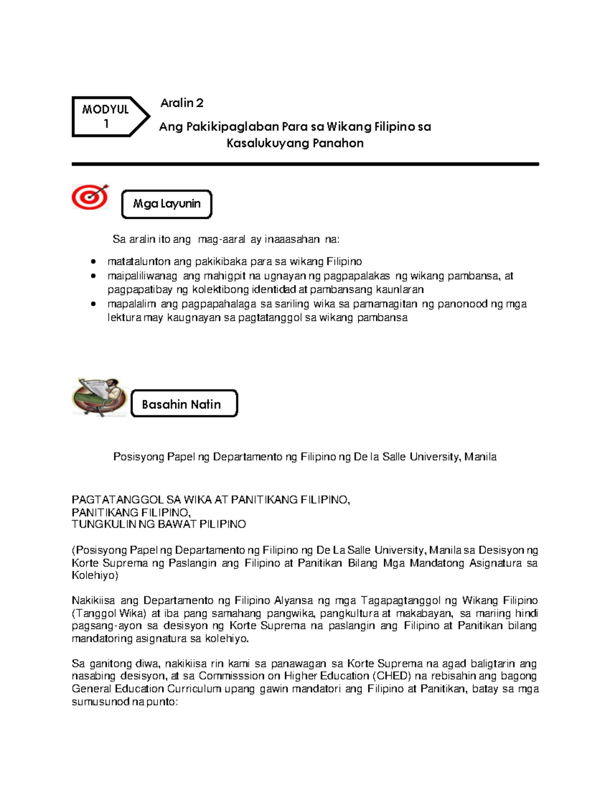 Aralin-2-(FOR Students) - Aralin 2 Ang Pakikipaglaban Para sa Wikang ...