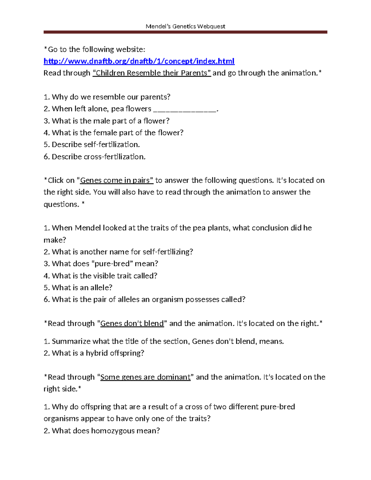 Genetic Webquest - Mendel’s Genetics Webquest Go to the following ...