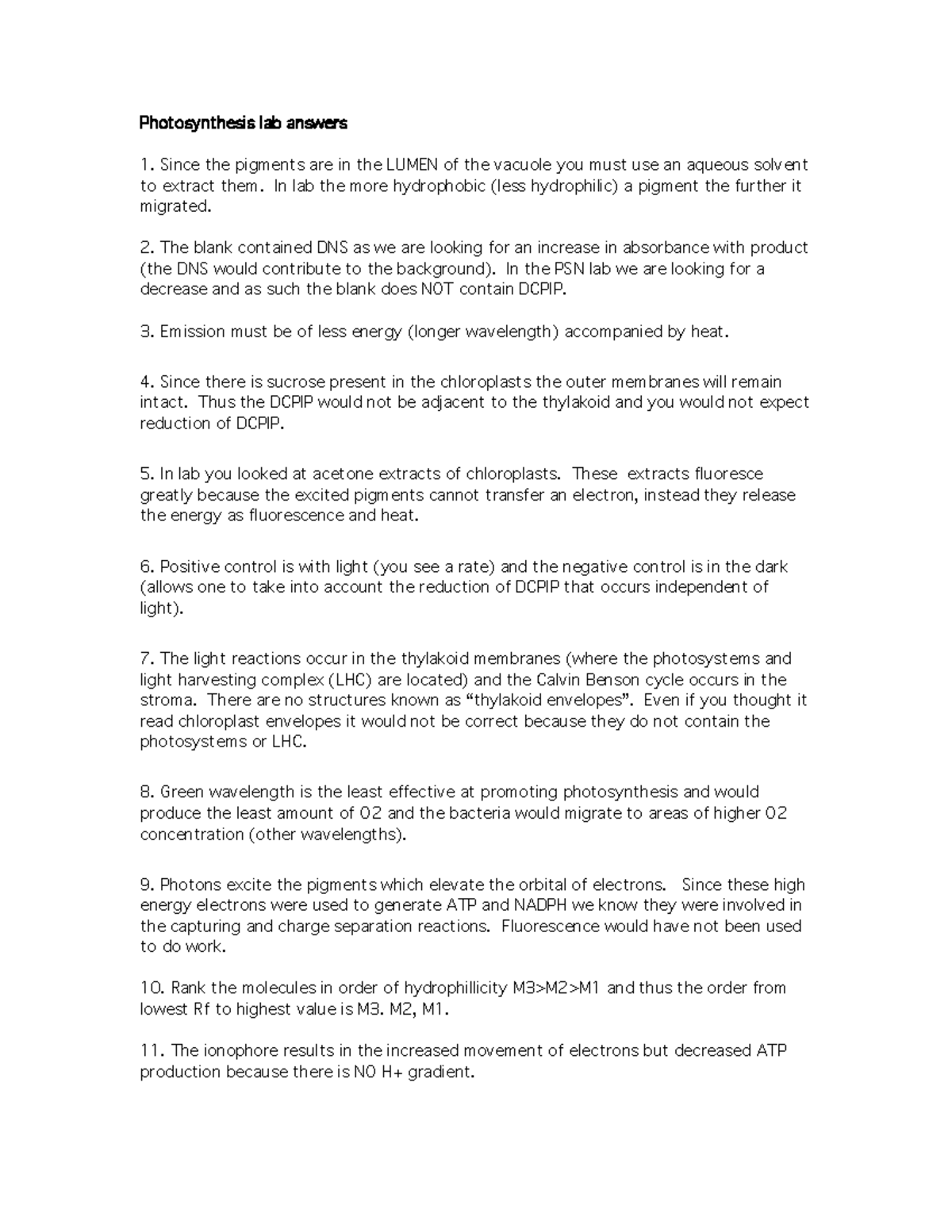 Photosynthesis Practice Answers - Photosynthesis lab answers 1. Since ...