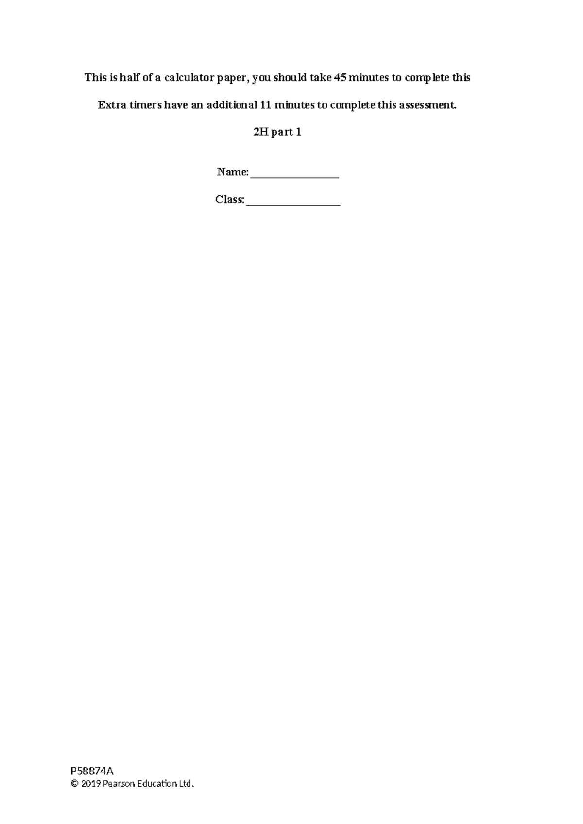 Timed assessment paper 1 (calc) 2H 45 minutes - This is half of a ...