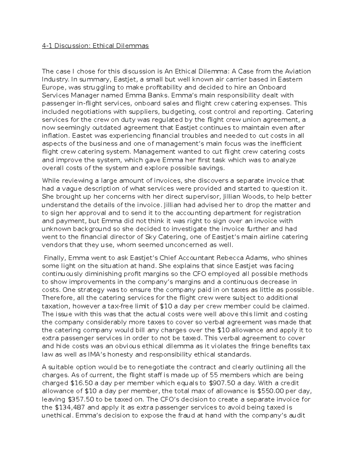 ACC311 Discussion 4-1 Ethical Dilemma - 4-1 Discussion: Ethical ...