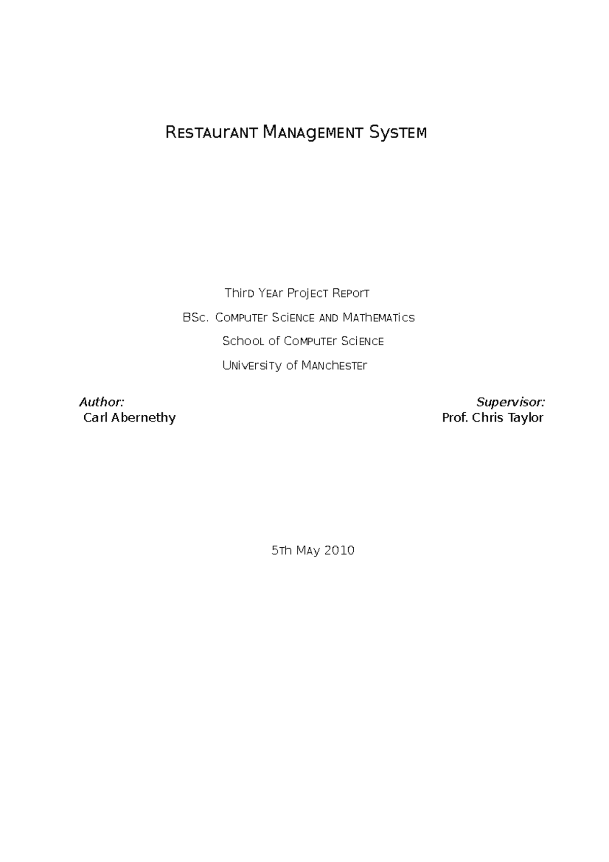 Restaurant Management System - REsTAurANT MANAgEMENT SysTEM ThirD YEAr ...