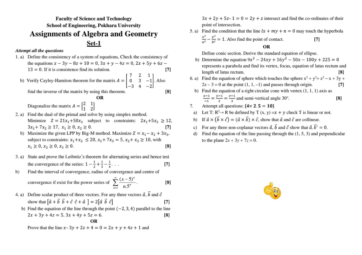 Model set questions of Algebra and geometry - Faculty of Science and ...