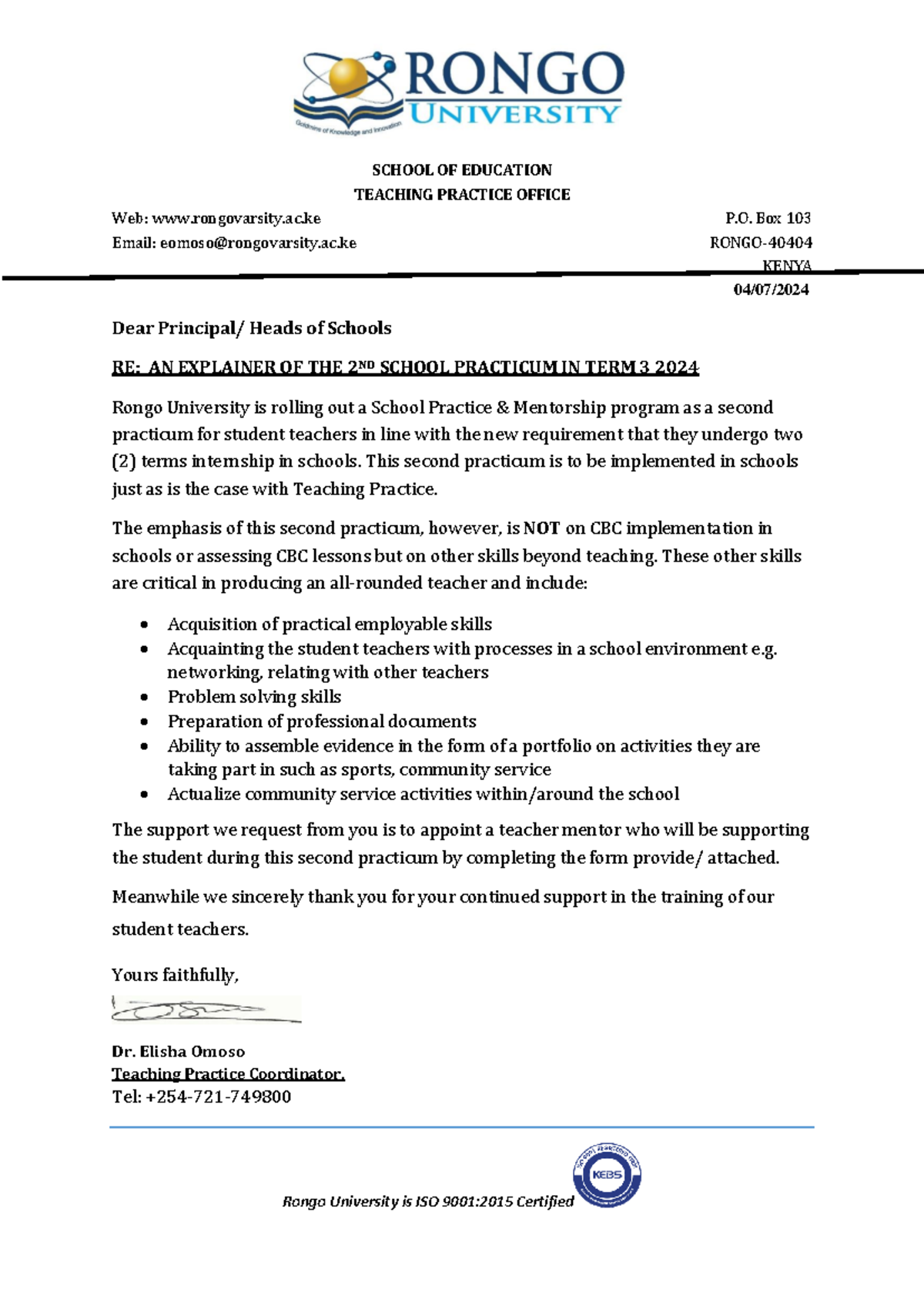 Explainer of 2nd Practicum - Rongo University is ISO 9001:2015 ...