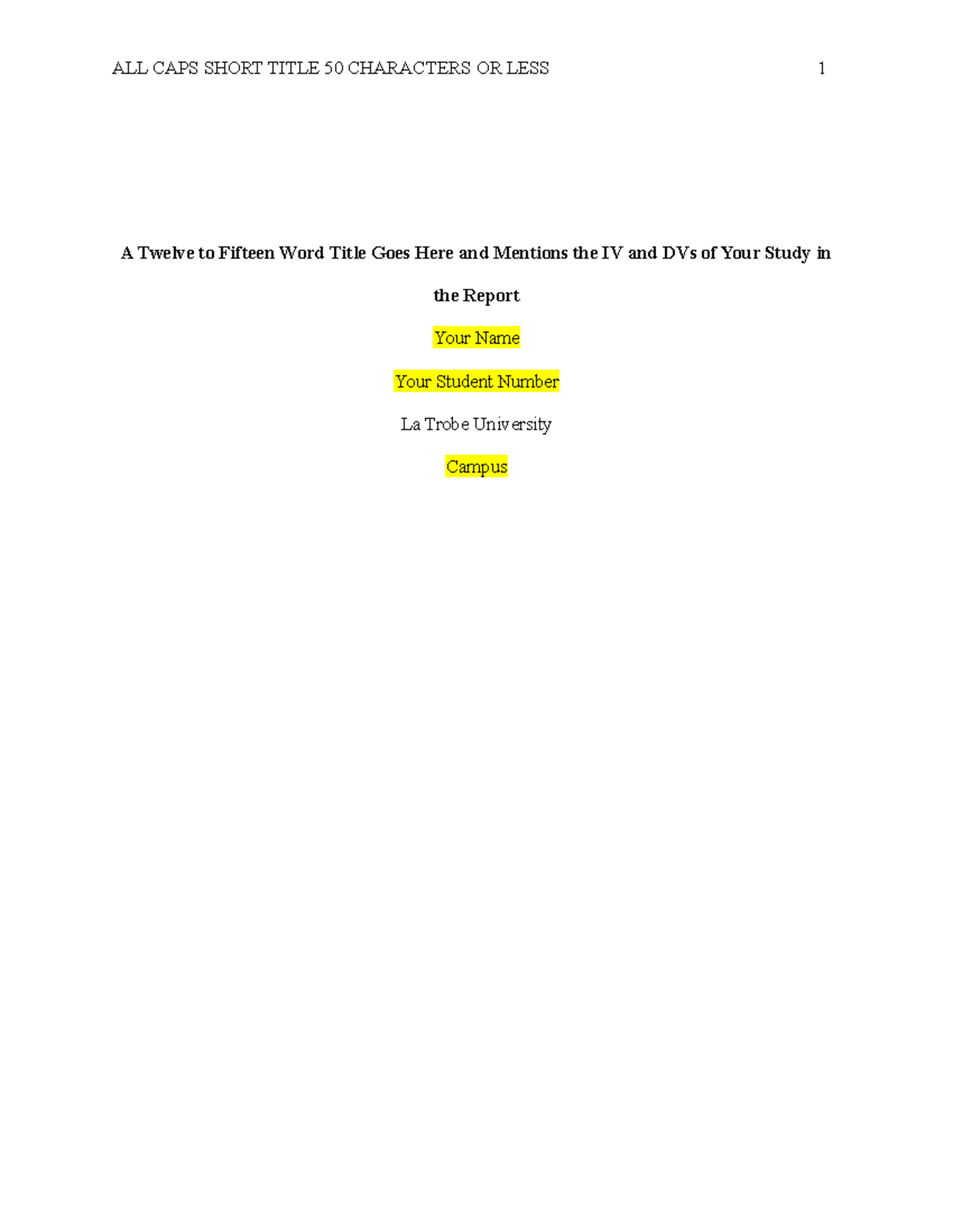 APA 7th Edition Lab Report TemplateTournament Sheet for Positive Psych ...