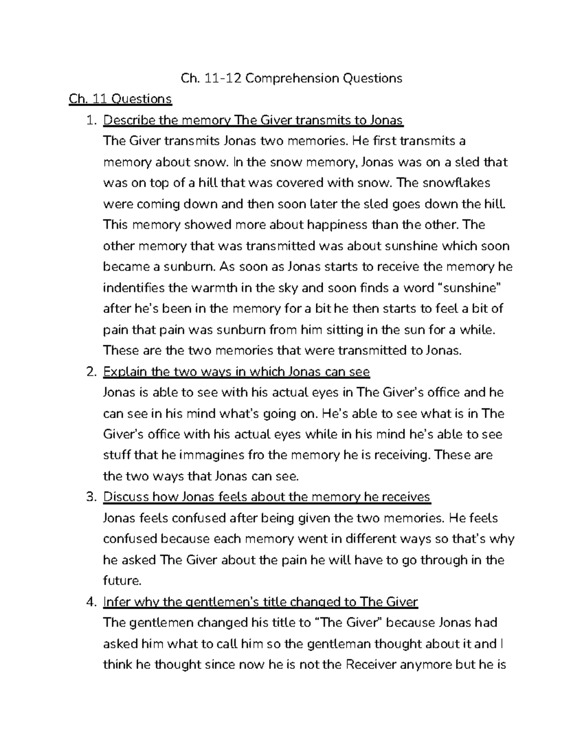 Ch. 11-12 Comprehesion Questions - Ch. 11-12 Comprehension Questions Ch. 11 Questions Describe ...