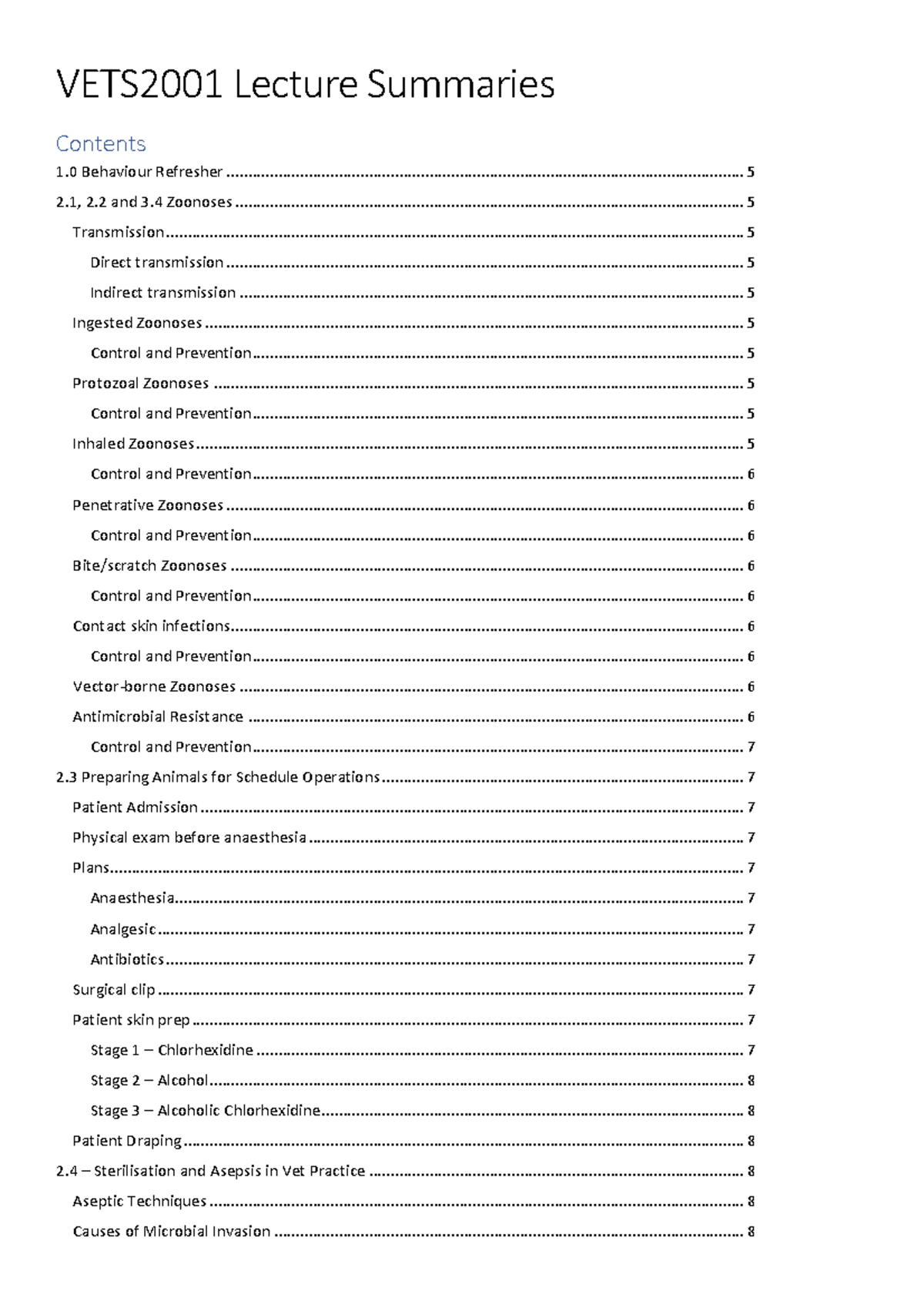 VETS2001-Lecture-Summaries - VETS2001 Lecture Summaries VETS2001 Lecture Summaries 1 Behaviour ...