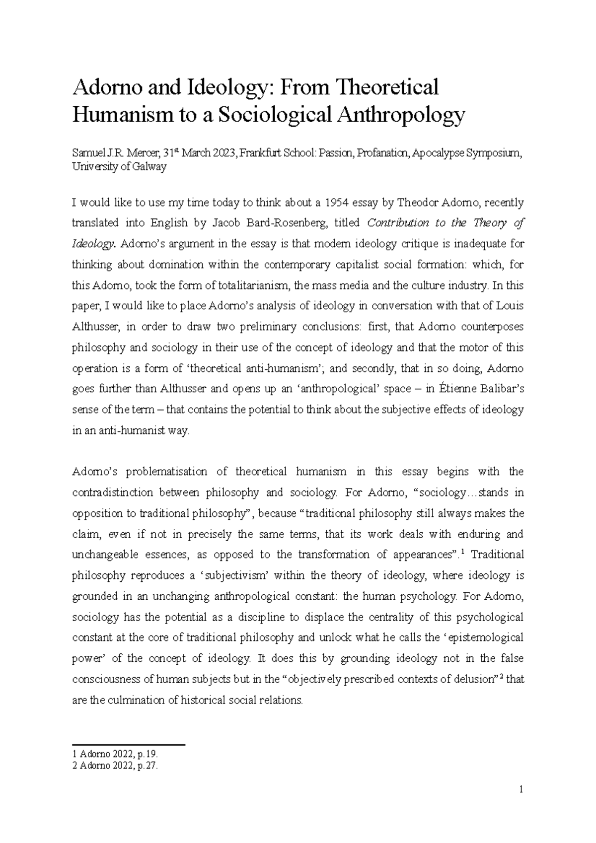 Adorno and Ideology From Theoretical - Adorno and Ideology: From ...