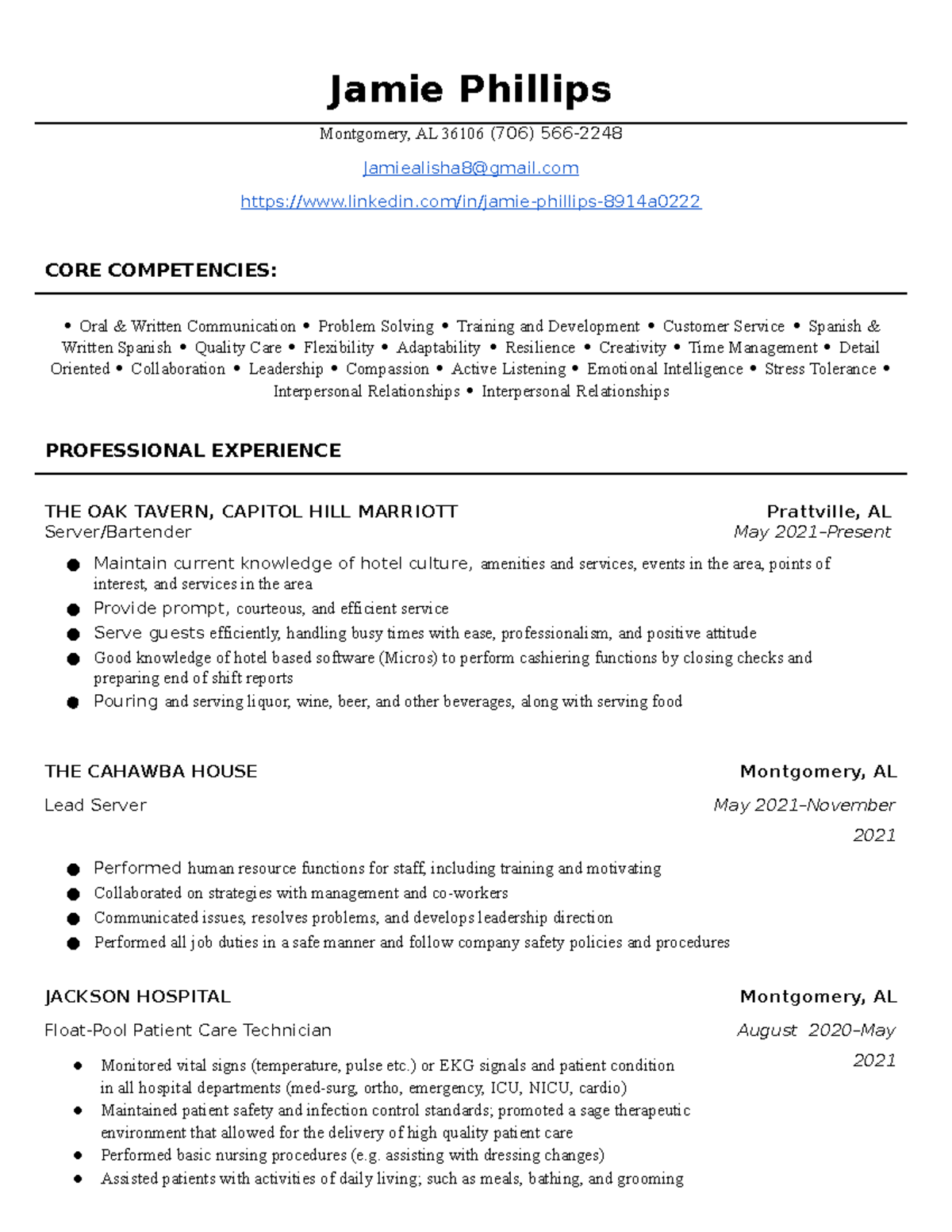 Jamie Phillips Resume 2022 - Jamie Phillips Montgomery, AL 36106 (706 ...