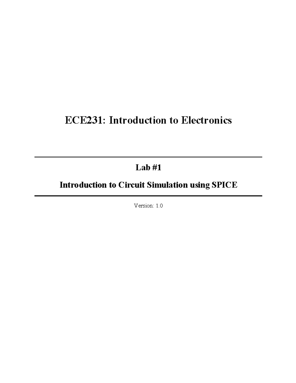 Lab 1 20221 Intro to simulations v1 - ECE231: Introduction to Electronics Lab Introduction to ...