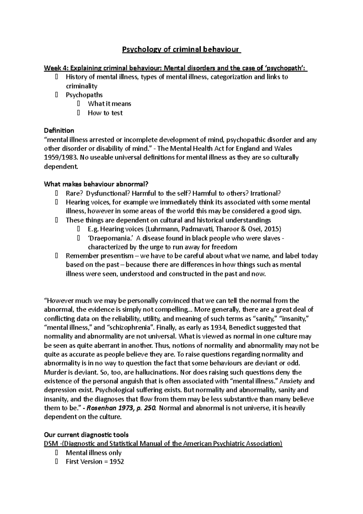 Week 4 - pocb - Psychology of criminal behaviour Week 4: Explaining ...