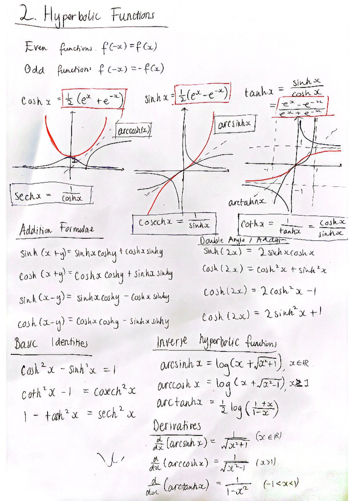 Calculus 2 Hyperbolic Functions - MAST10006 - Studocu