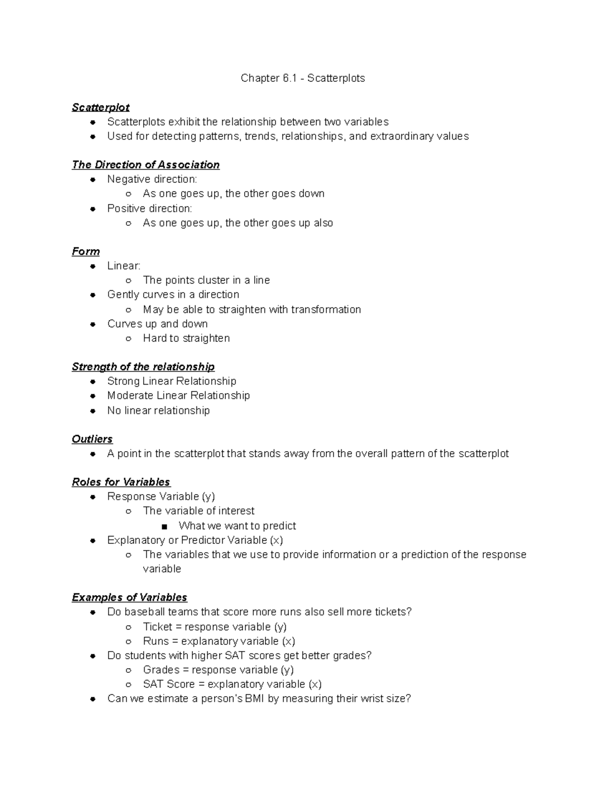 Chapter 6.1 Scatterplots - Chapter 6 - Scatterplots Scatterplot Scatterplots exhibit the - Studocu
