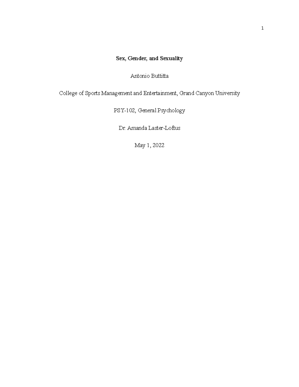 Sex Gender And Sexuality Paper Psy 102 Sex Gender And Sexuality