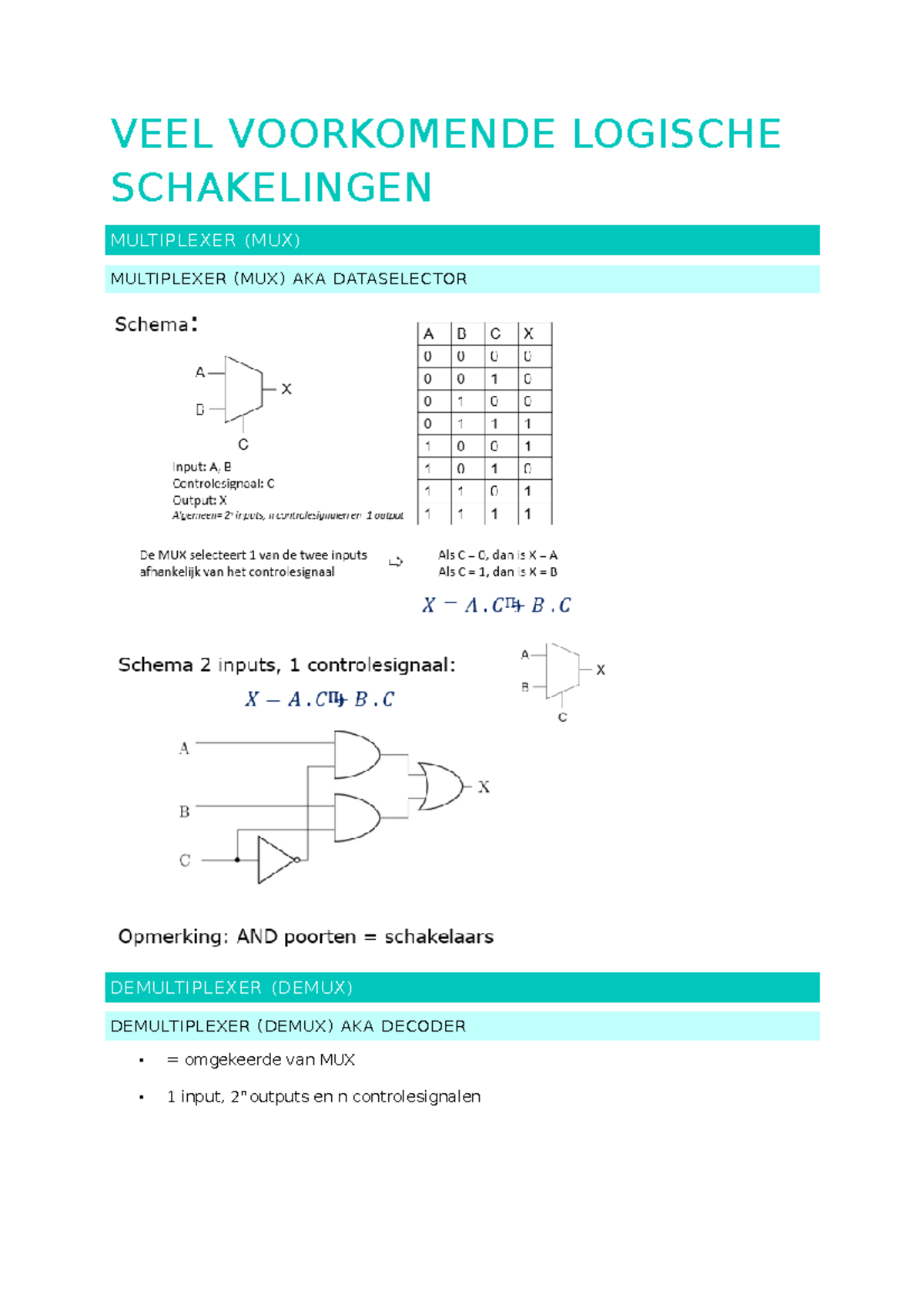 Veel voorkomende logische schakelingen - VEEL VOORKOMENDE LOGISCHE SCHAKELINGEN MULTIPLEXER (MUX ...