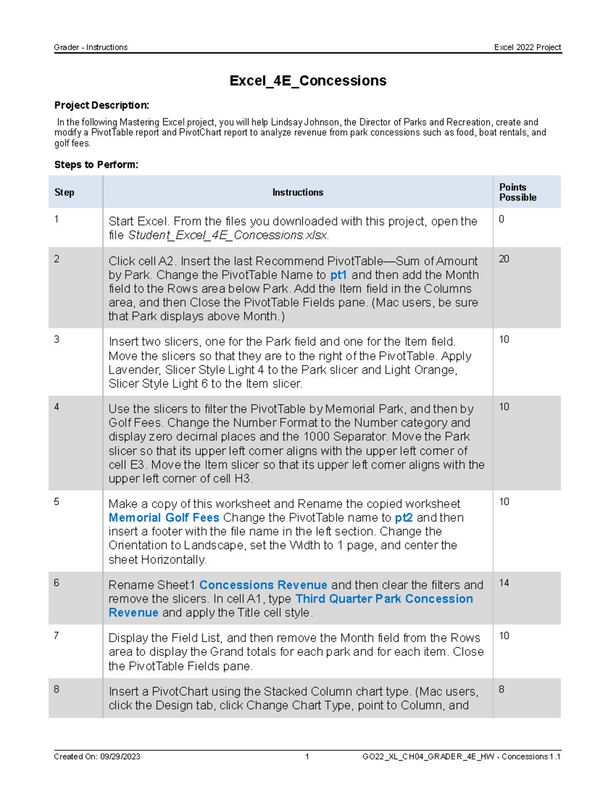 Excel 4E Concessions Instructions - Grader - Instructions Excel 2022 Project Excel_4E ...